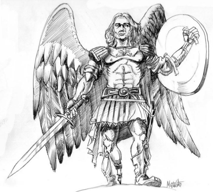 San Miguel Arcángel con su espada y escudo – San Miguel Arcángel